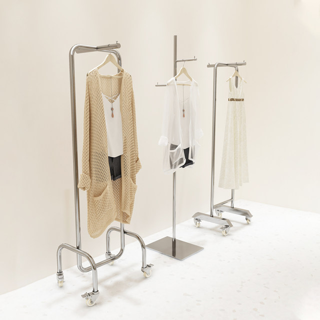 Clothing store display shelf floor -type front hanging stainless steel ...