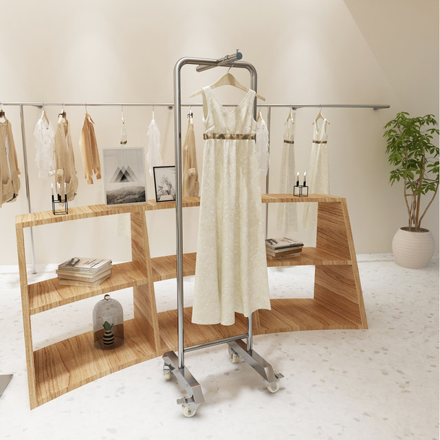 Clothing store display shelf floor -type front hanging stainless steel ...