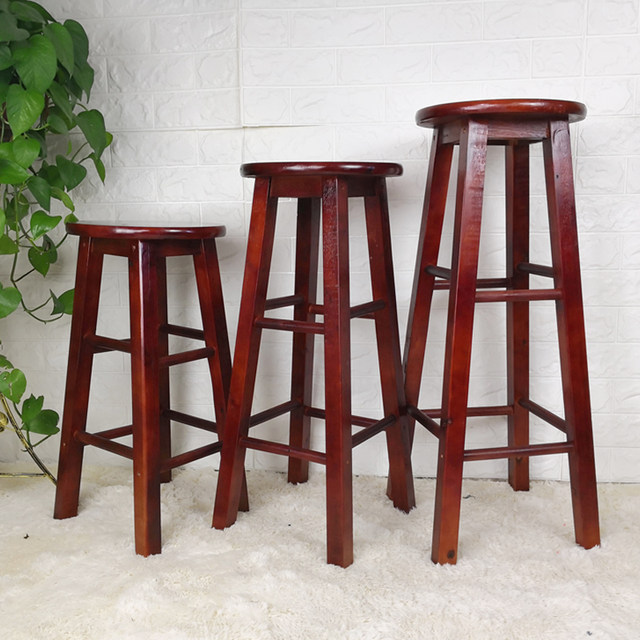 Solid wood round stool high stool high bench bar stool high wooden ...