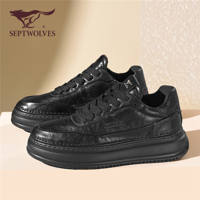 Septwolves men's thick-soled shoes 2024 winter new casual leather shoes ...