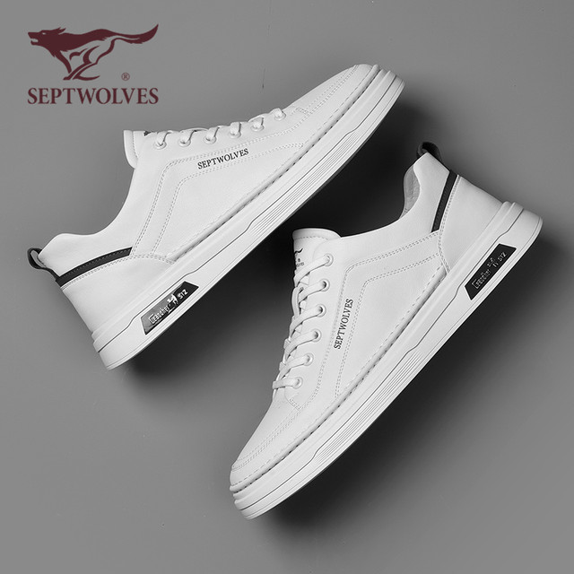 Seven Wolf casual leather shoes men's 2025 new autumn white board shoes ...