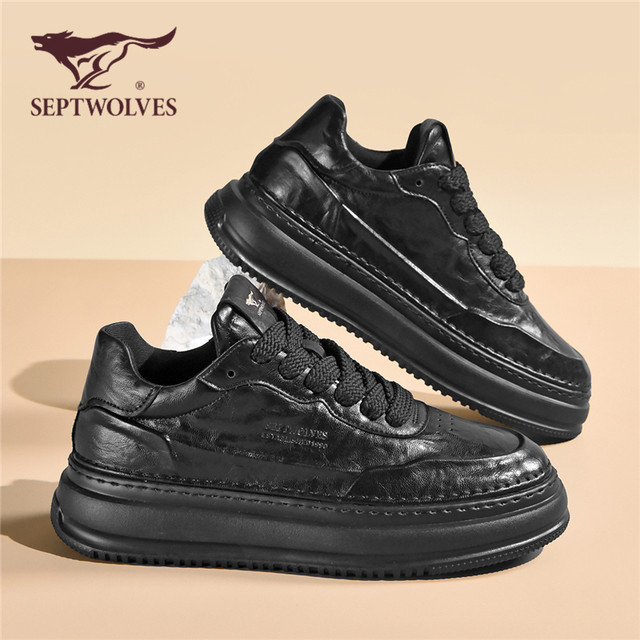Septwolves men's thick-soled shoes 2024 winter new casual leather shoes ...