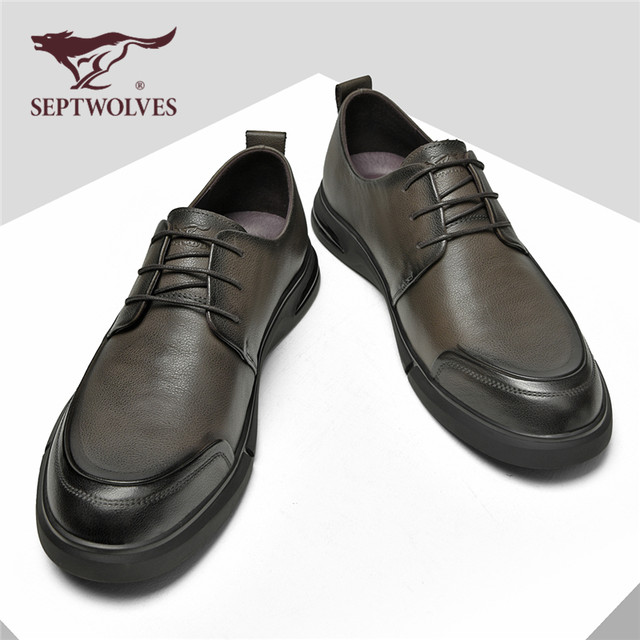 Septwolves men's brown leather shoes winter new British first-layer ...