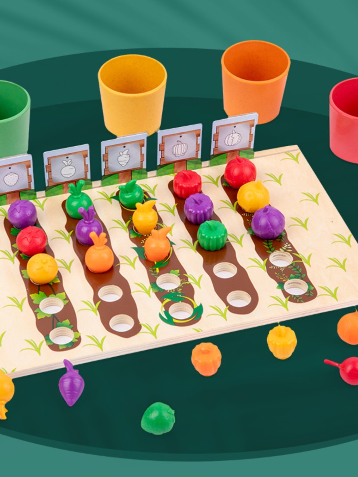 Wooden Farm Fruit & Vegetable Sorting Toy - Educational Memory Game for ...
