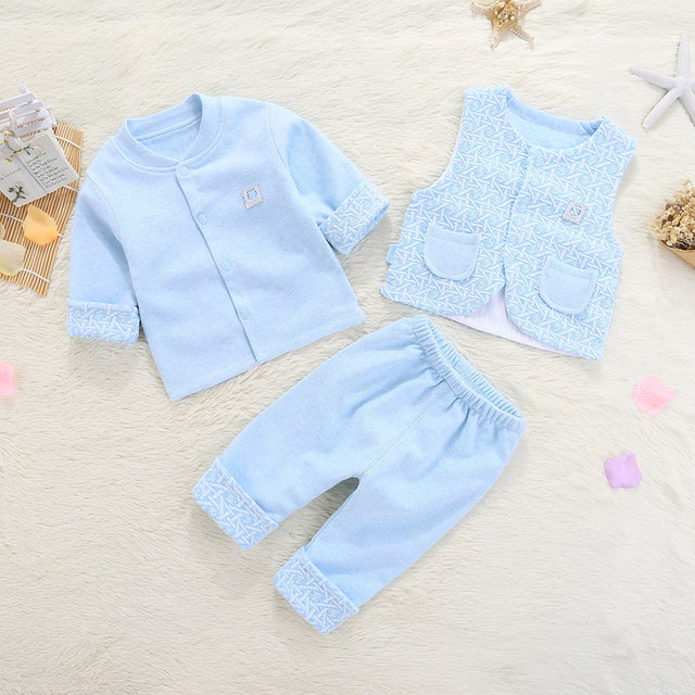 Infants and toddlers spring clothing double-layer three-piece set 0-3 ...