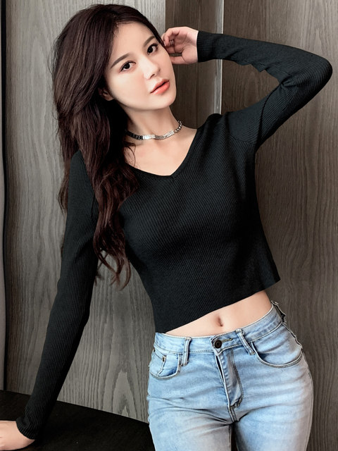 High waist short navel top tight and versatile back leaky design niche ...