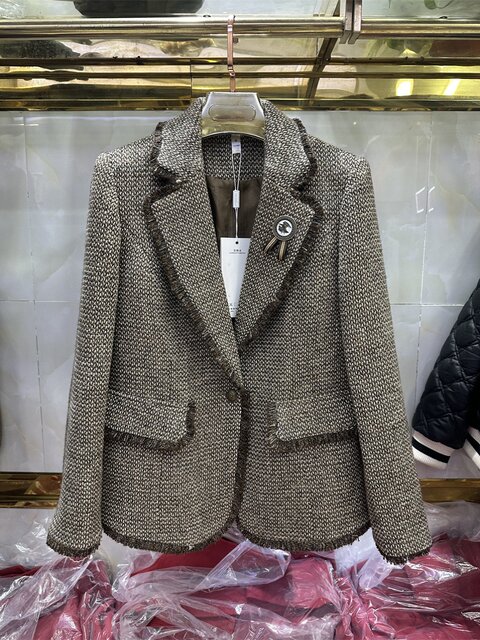 Authentic 2024 spring fashion trendy suit collar woven burlap-shaped ...