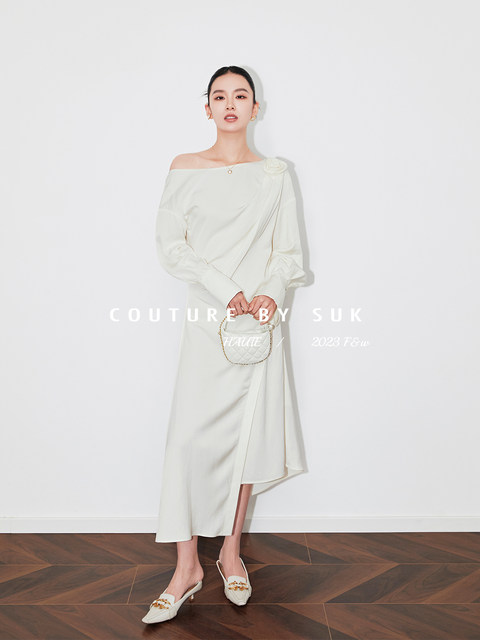 Suk Tajs Rose! Autumn new white long sleeves asymmetric drooping jacket ...