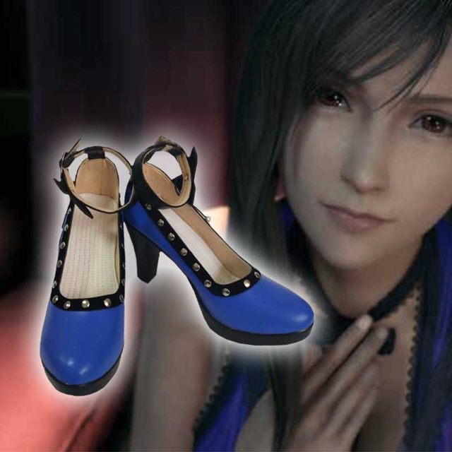 Remake Edition Final Fantasy 7 FF7 Remake Tifa Blue Dress COSPLAY Shoes ...