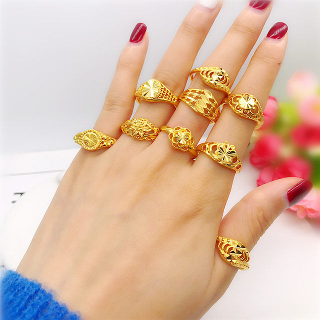 New brass-plated Vietnamese sand gold ring open for women, long-lasting ...