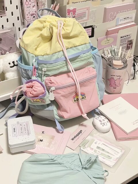 Contrast color girl schoolbag summer gummy lightweight travel backpack ...