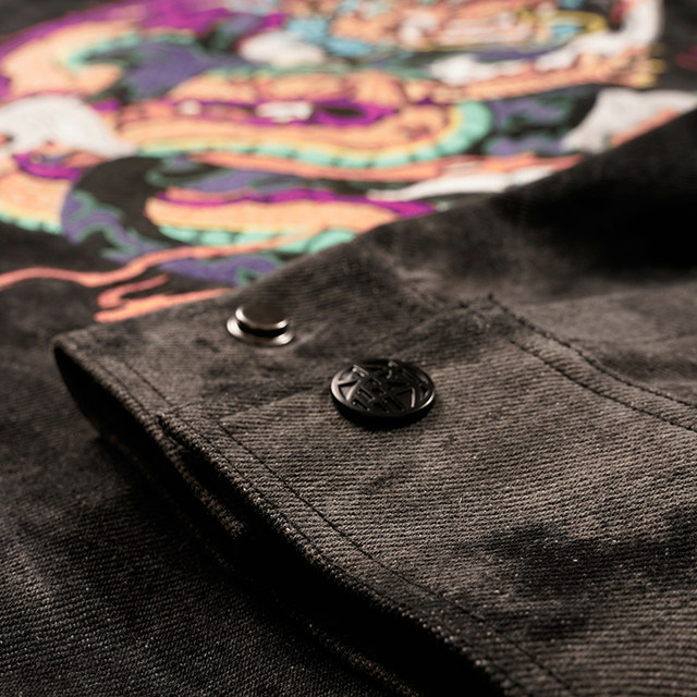 WOOKONG Wukong's new red dragon embroidered washed texture denim jacket ...