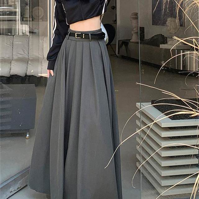 Spring and autumn pear -type figure pleated skirt female large size high waist thin A -line ...