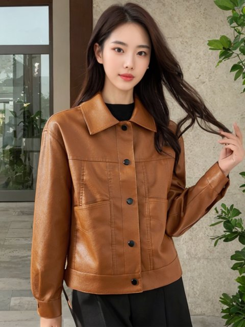 Black leather jacket women's spring and autumn new locomotive overcome ...