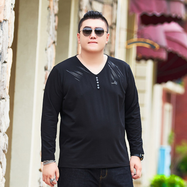 Chao Fat Large -size V -neck T -shirt Male Spring and Autumn Polynism ...