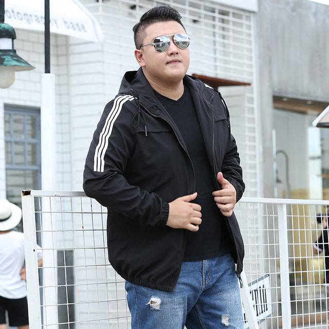 Spring and Autumn new style fat man hooded windbreaker plus size men's ...
