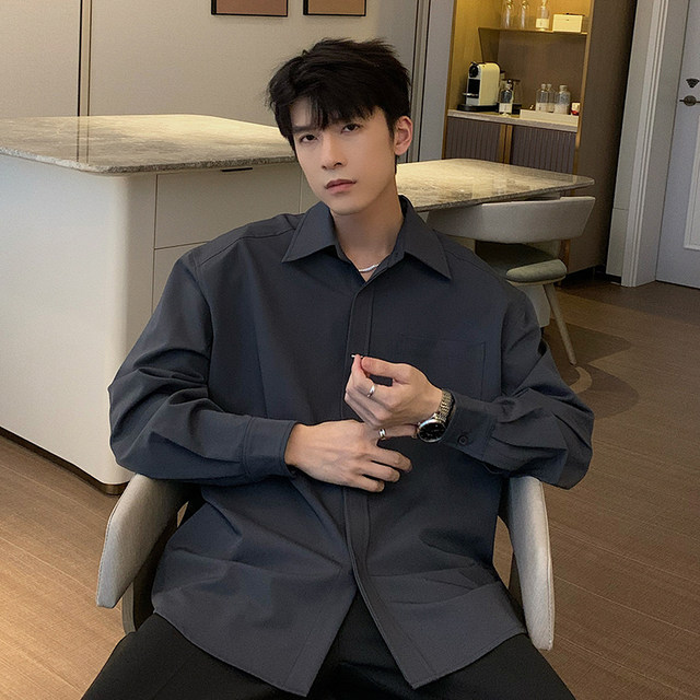 Hualun spring and autumn high-end casual shirt men's long-sleeved loose ...