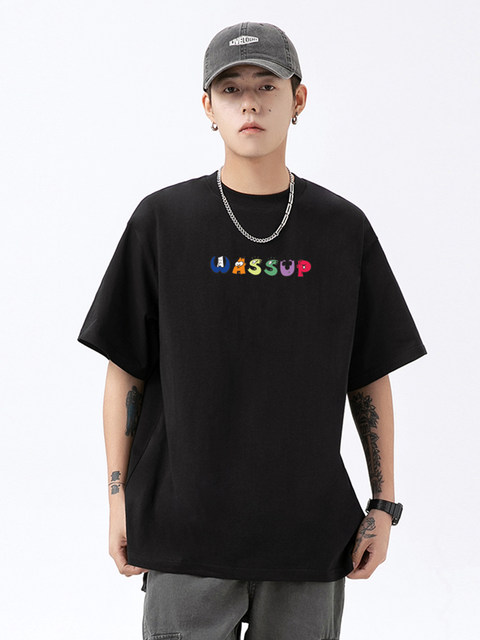 Wassup cartoon letter T -shirt top male summer 24 new loose and ...