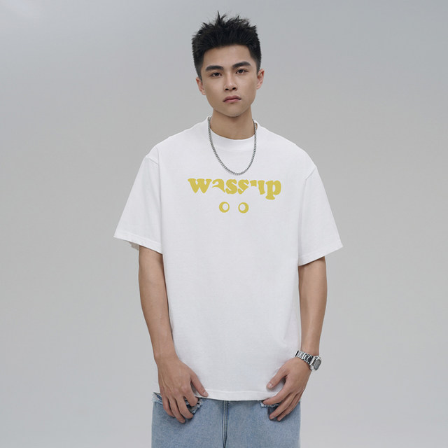 WASSUP cat eye letter trendy brand short-sleeved men's summer 2024 new ...