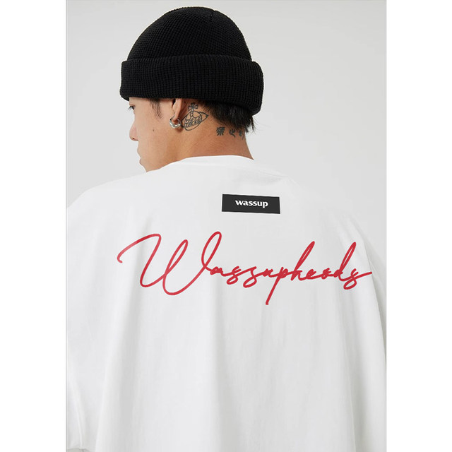 WASSUP trendy brand American letter long-sleeved T-shirt for men and ...