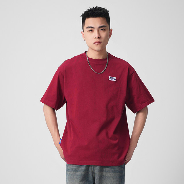 WASSUP solid color logo embroidered chapter short-sleeved summer loose ...