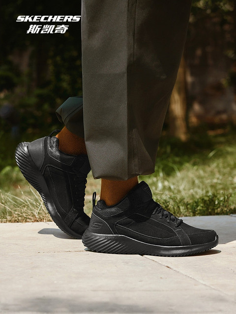 Skechers 2025 Men's Strap Mid-top Reverse Fur Warm Comfortable Casual Shoes