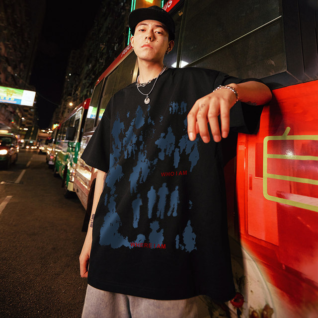 Nuthink American niche design heavy short-sleeved men's summer large ...