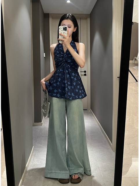 liyu liyu fish French halter neck floral slim temperament waist-hugging ...