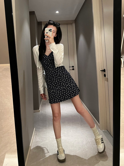 liyu Liyu Fish Simple Casual Knit Kainet Flower Slog dress Set Korean ...