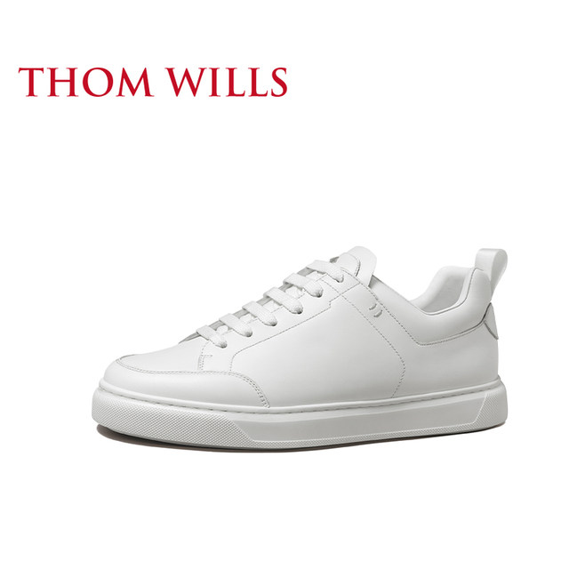 ThomWills men's white shoes business genuine leather sports casual all-match sneakers autumn