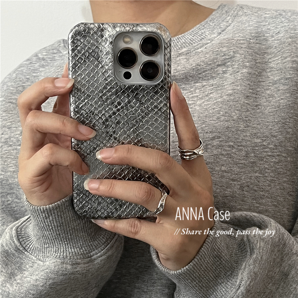 ANNACASE niche ins personalized old silver and black snake pattern suitable for Apple 15promax ...