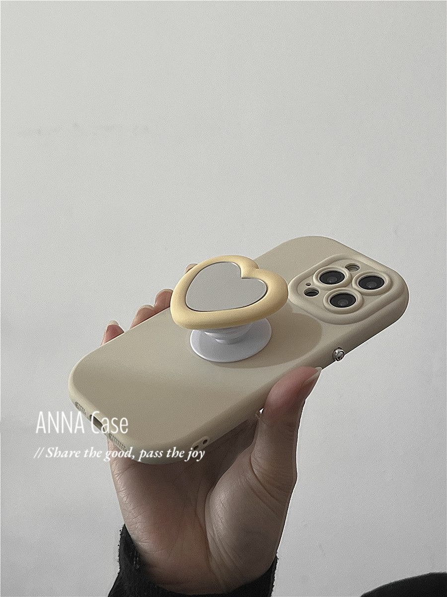 ANNACASE niche milky white and light yellow love mirror bracket suitable for iphone16promax ...