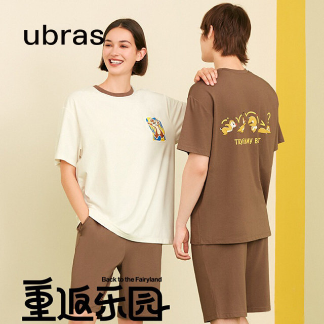 Ubras home wear set pajamas women's couple style short-sleeved shorts ...