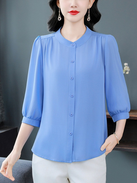 2025 spring and summer new sound Yuzhu women noble and rich wife solid color shirt fashionable ...