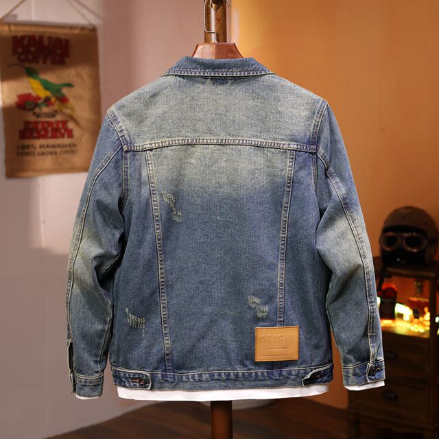 Spring And Autumn Retro Denim Jacket Mens Trendy Brand Handsome Slim Jacket Washed Nostalgia