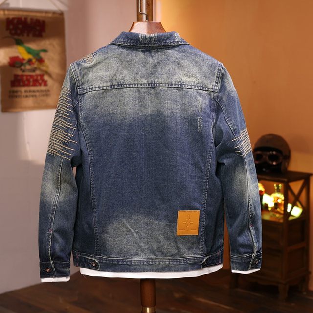 Autumn and winter new style retro distressed motorcycle denim jacket ...
