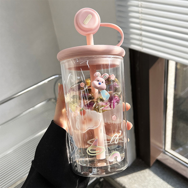 Double-layer glass cup for girls with good looks 2024 new large ...