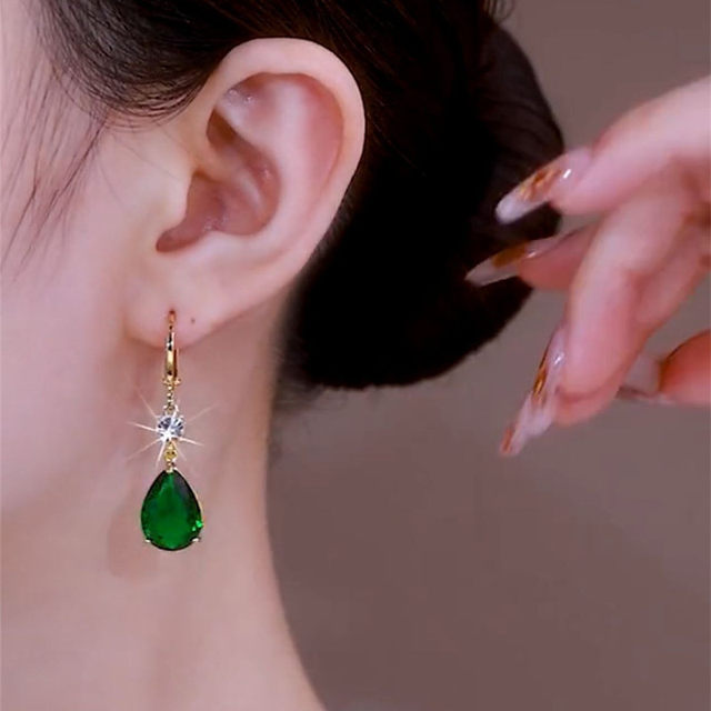 Super Flash Emerald Crystal Water Drop Earrings for Women 2022 New ...