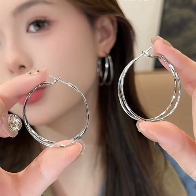 925 silver needle fashion exaggerated hoop earrings light luxury high ...