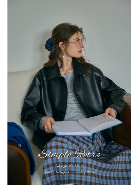 SimpleRetro California Highway Black French Retro Short Leather Jacket Women's Winter Straight ...