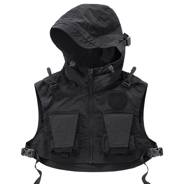 VIP functional style vest men's multi -pocket hooded and shoulder ...