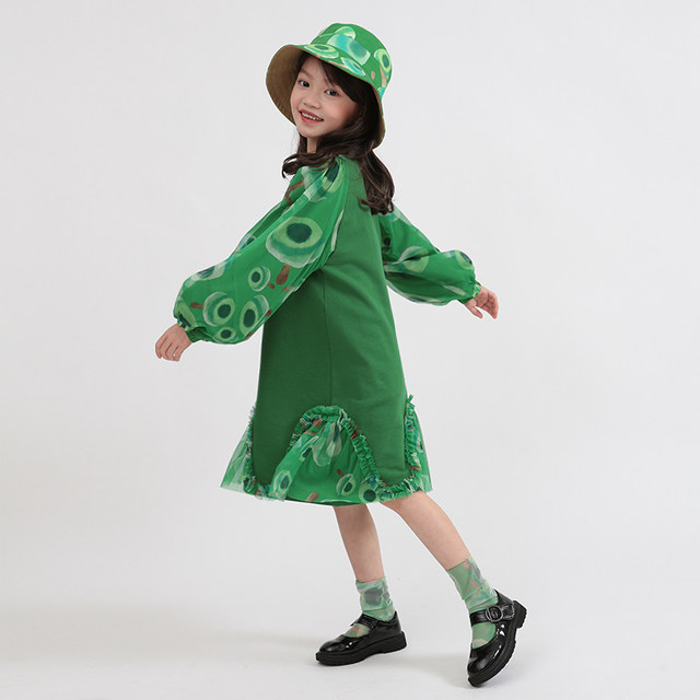 boxboxbox girls dress 2024 early spring new style foreign style mushroom lantern sleeve mesh ...