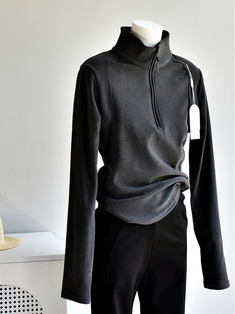 Windproof stand collar base shirt for women thin velvet long-sleeved T ...