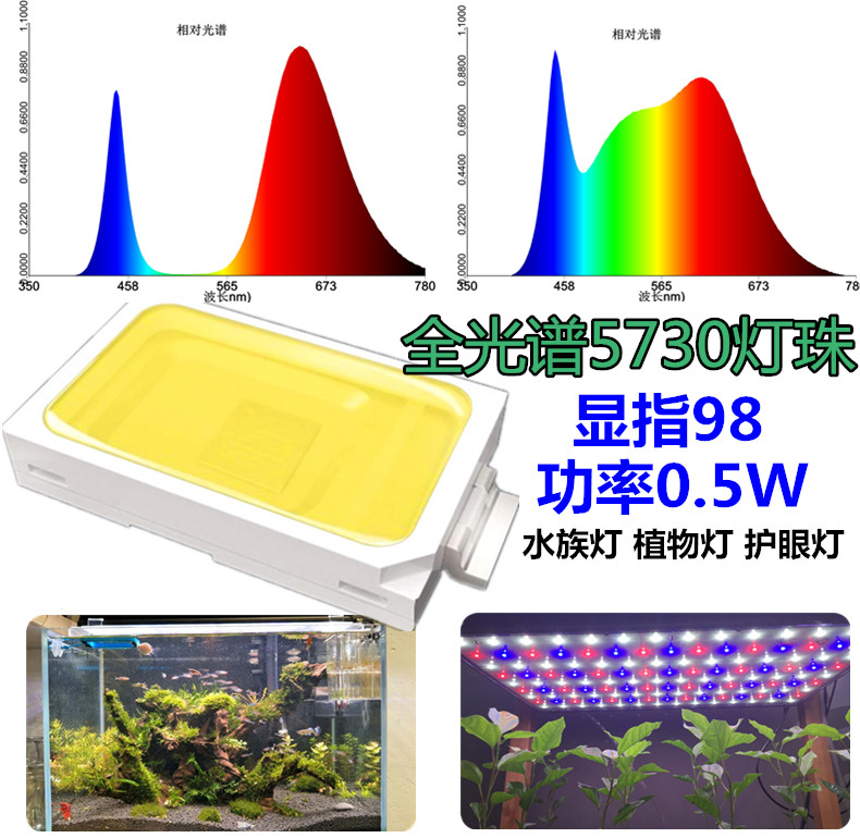 Led全光谱高显指植物水族护眼5730贴片灯珠发光二极管 灯珠光源