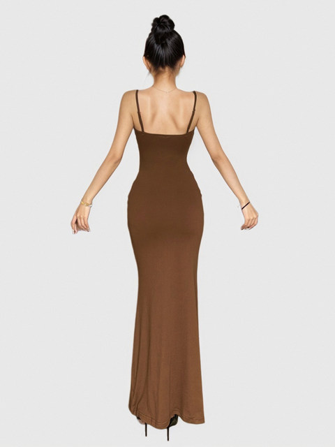 Funoff Retro Resort Style Brown Mesh Twist Fishtail Suspender Dress ...