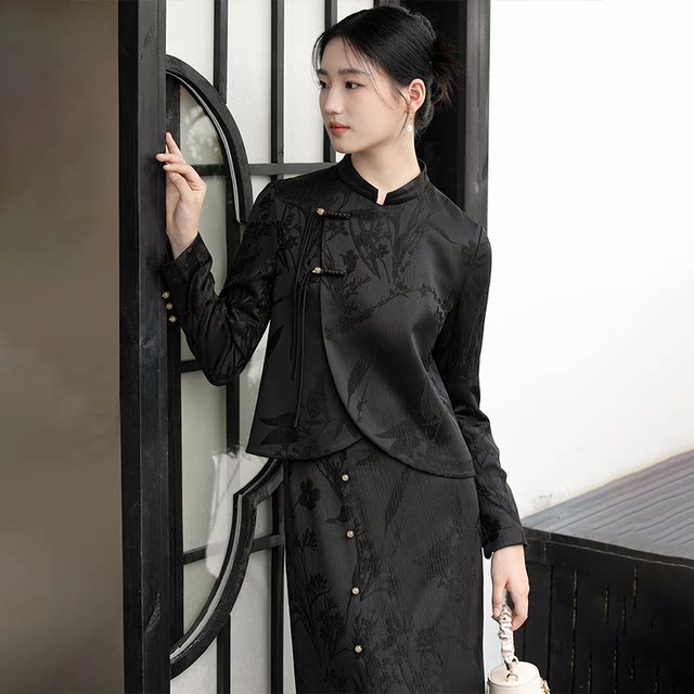 Chuchan new Chinese style women's clothing 2024 autumn new black high-end retro jacquard ...