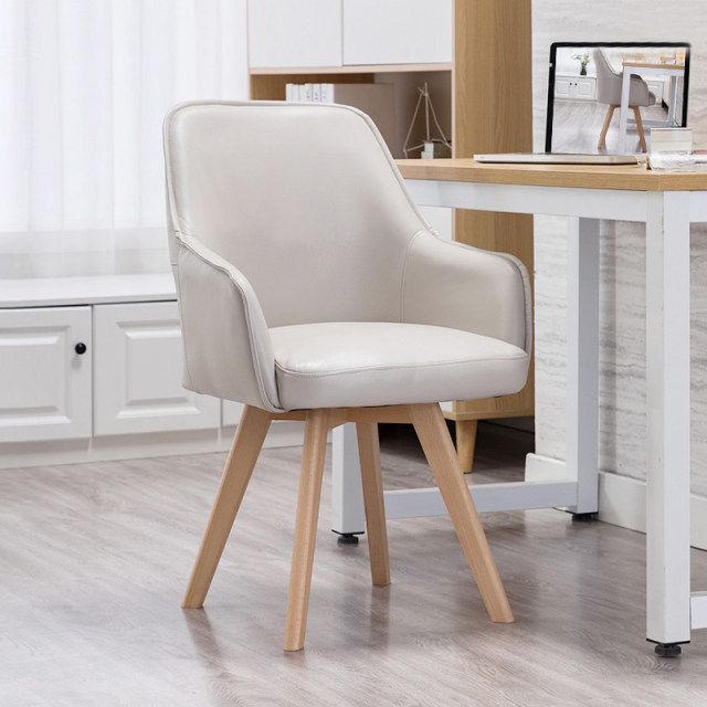 Solid wood computer chair Nordic chair stool back chair leather cushion ...