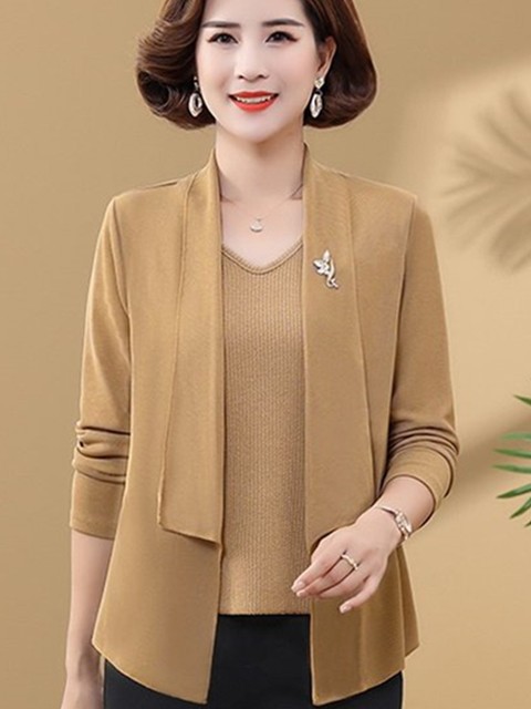 Spring and Autumn Ocean Qi Fake two tops of jacket knitted shirt female ...