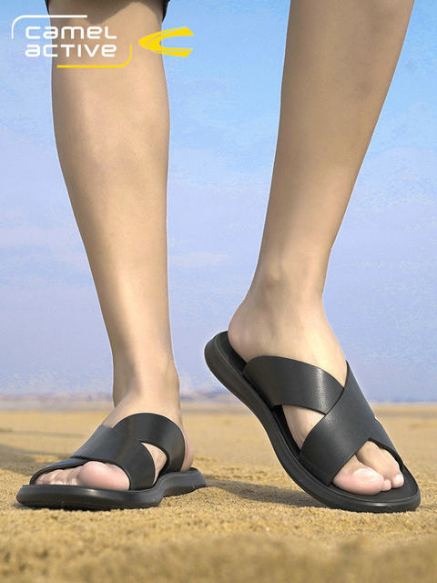 German Camel Dynamic Leather Slippers Men's Summer Outerwear Flip-Flops ...