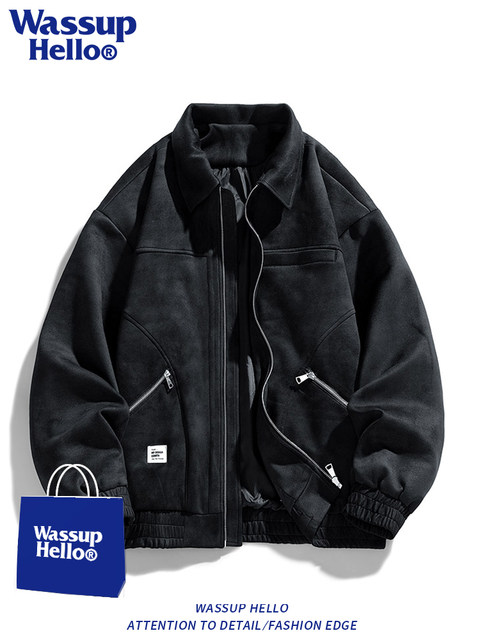 WASSUP HELLO American retro bomber jacket Spring and autumn men's suede ...